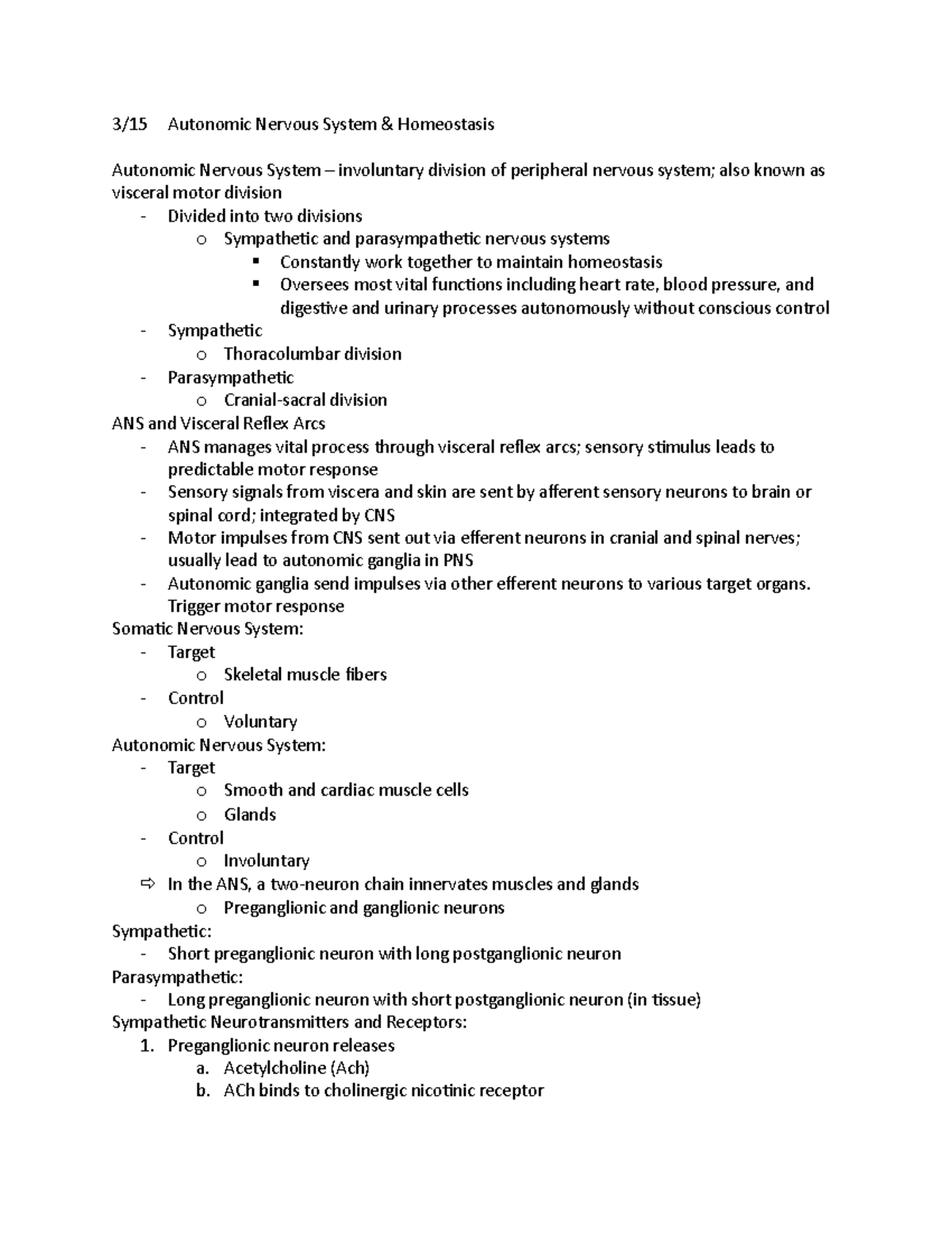 Autonomic Nervous System & Homeostasis - 3/15 Autonomic Nervous System ...