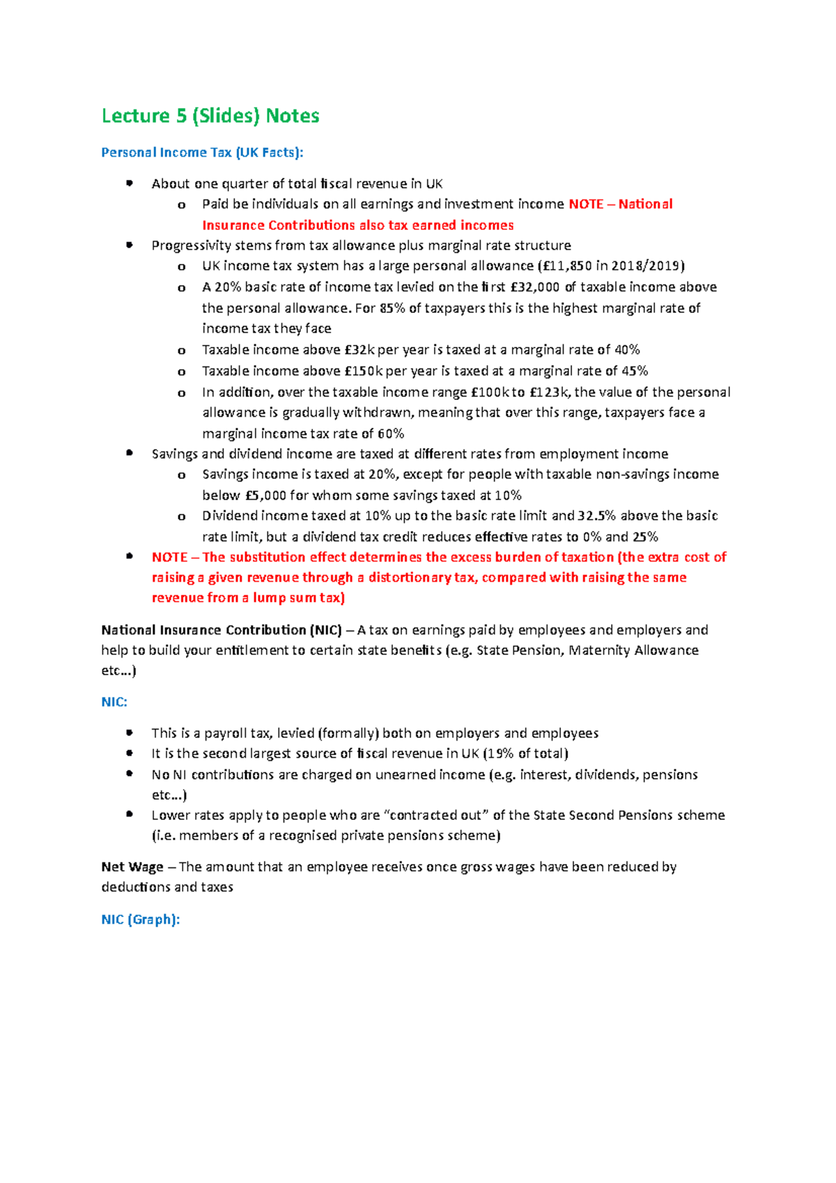 Economics of Tax Policy Lecture 5 Notes - Lecture 5 (Slides) Notes ...