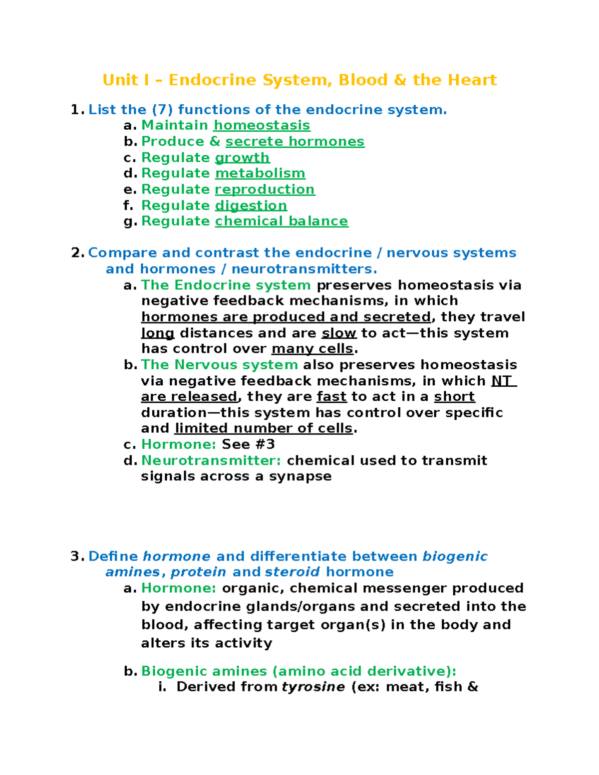 Unit I Study Guide - Summary Human Anatomy And Physiology I - Unit I ...