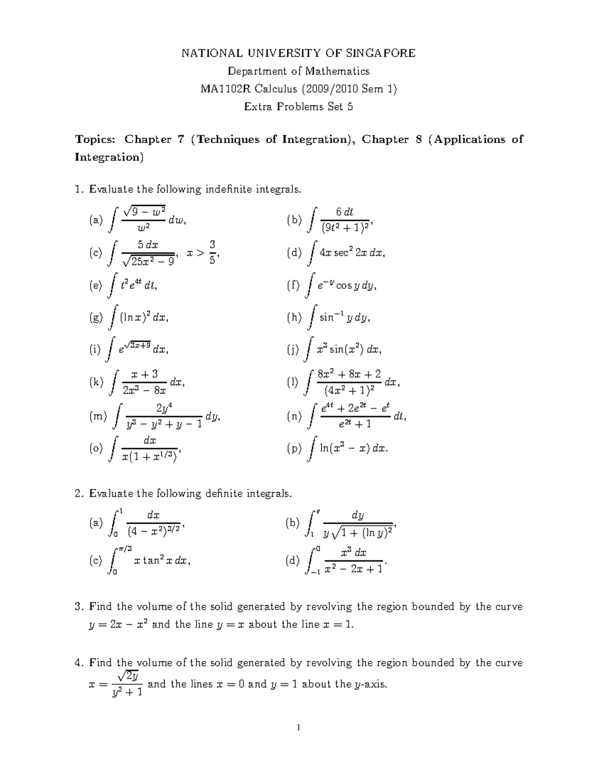 MA1102R 09textra 5 - Calculus - NATIONAL UNIVERSITY OF SINGAPORE ...