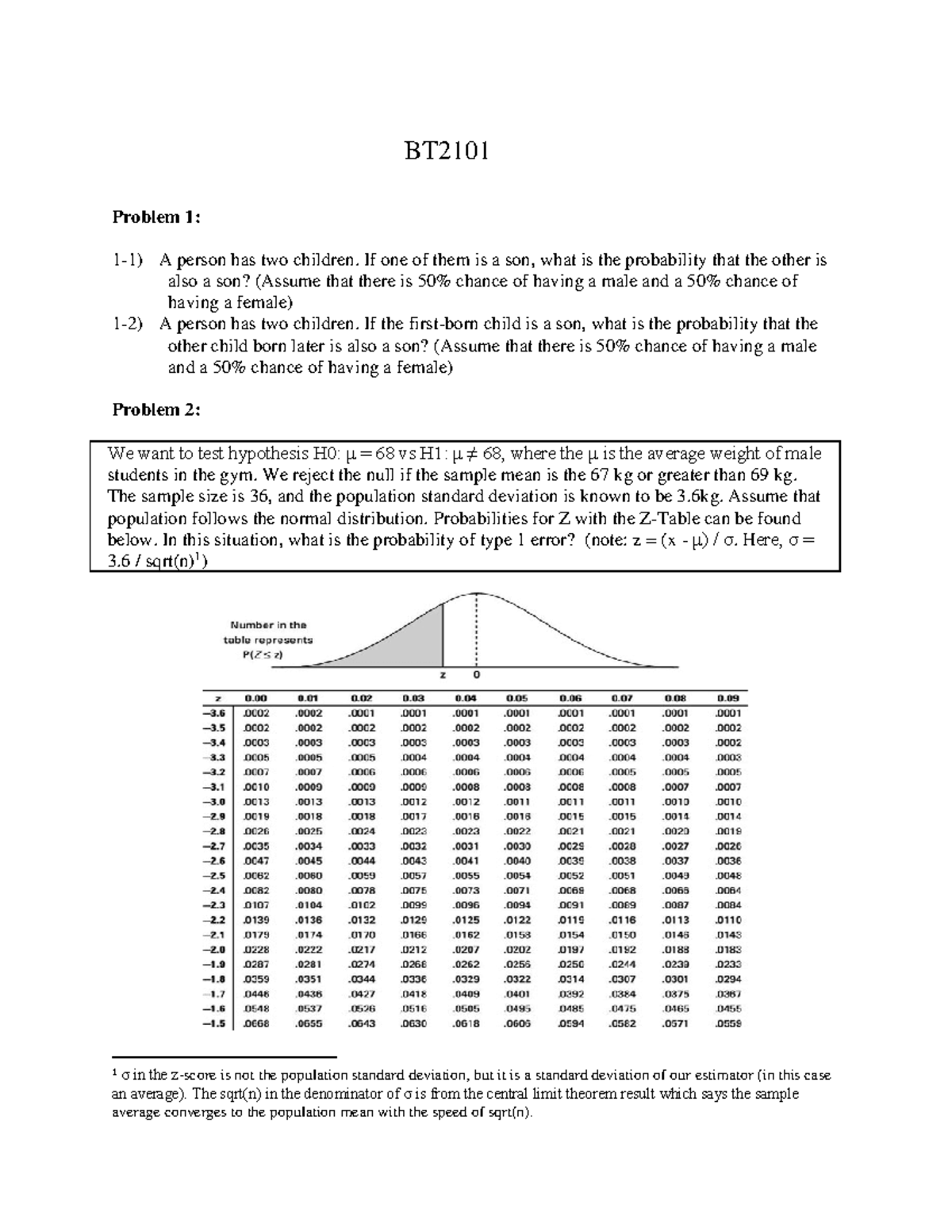 2223SEM2-BT2101 - Past year finals - BT Problem 1: 1 - 1) A person has two children. If one of ...