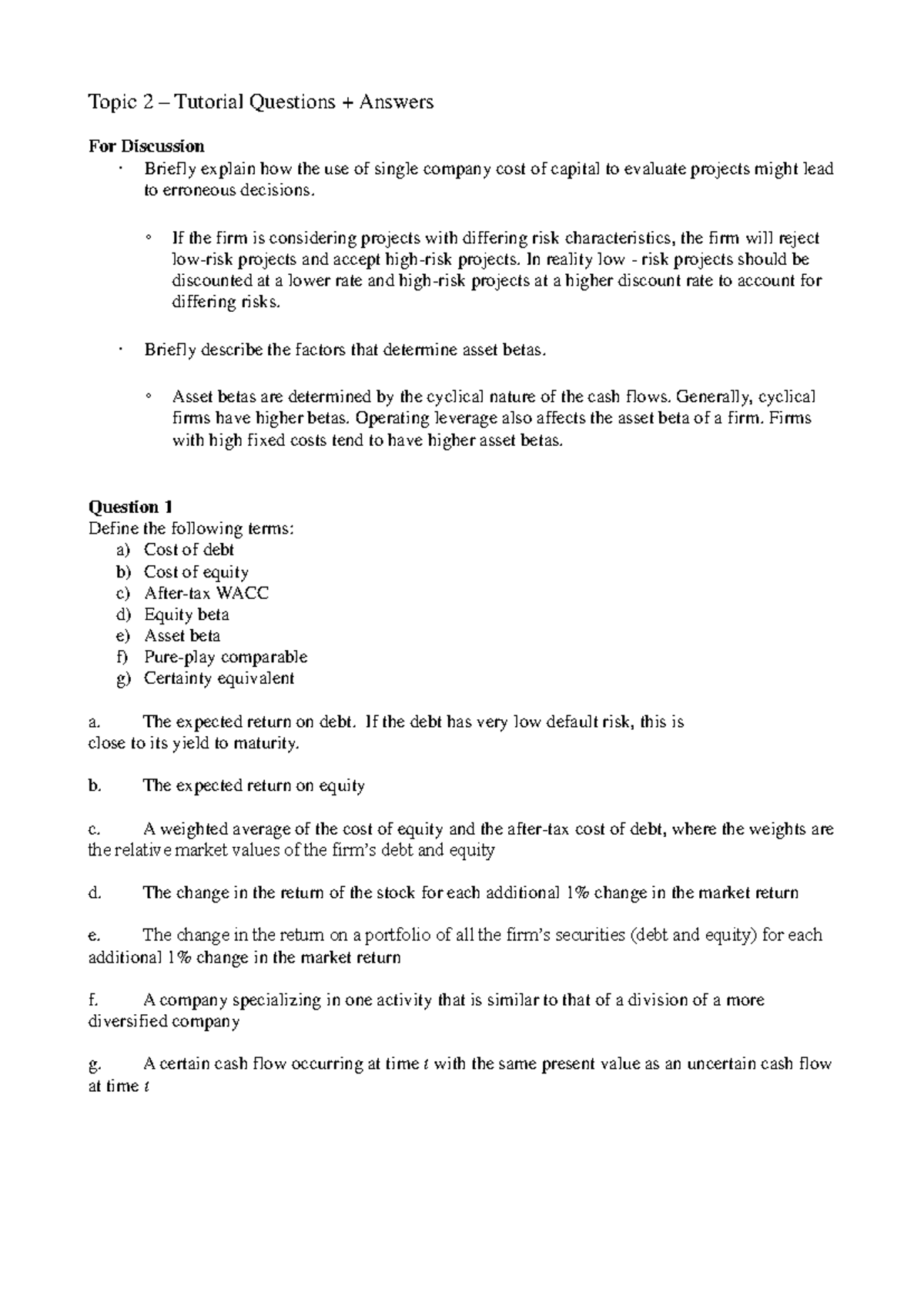 Topic 2 Tutorial Solutions-2 - Topic 2 – Tutorial Questions + Answers For Discussion - Briefly ...