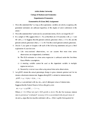 Project ch1 - Assignment - Econometrics - AAU - Studocu