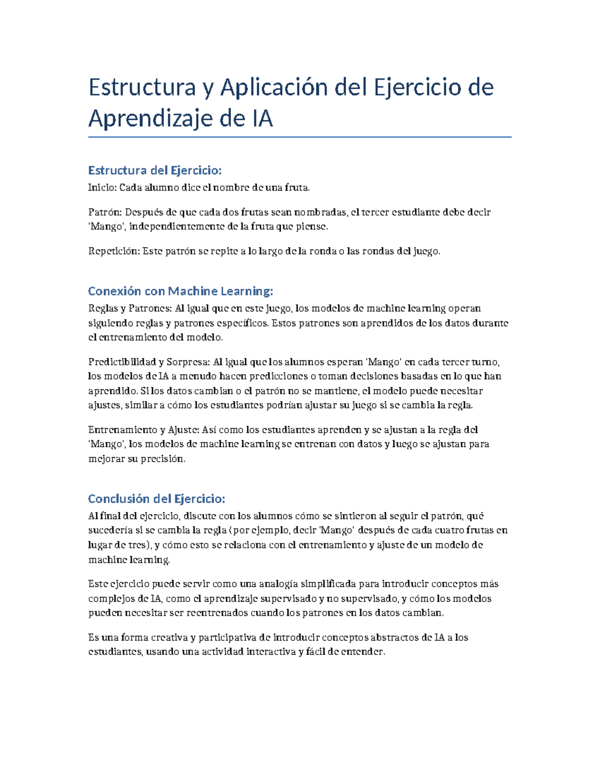 Ejercicio IA Aprendizaje - Estructura y Aplicación del Ejercicio de Aprendizaje de IA Estructura ...
