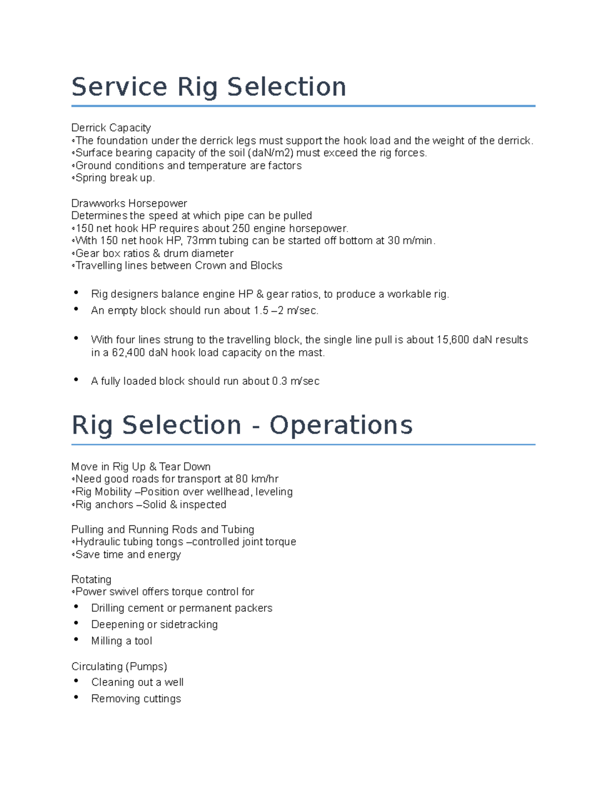 Ptpr Service rig selection - Service Rig Selection Derrick Capacity The ...