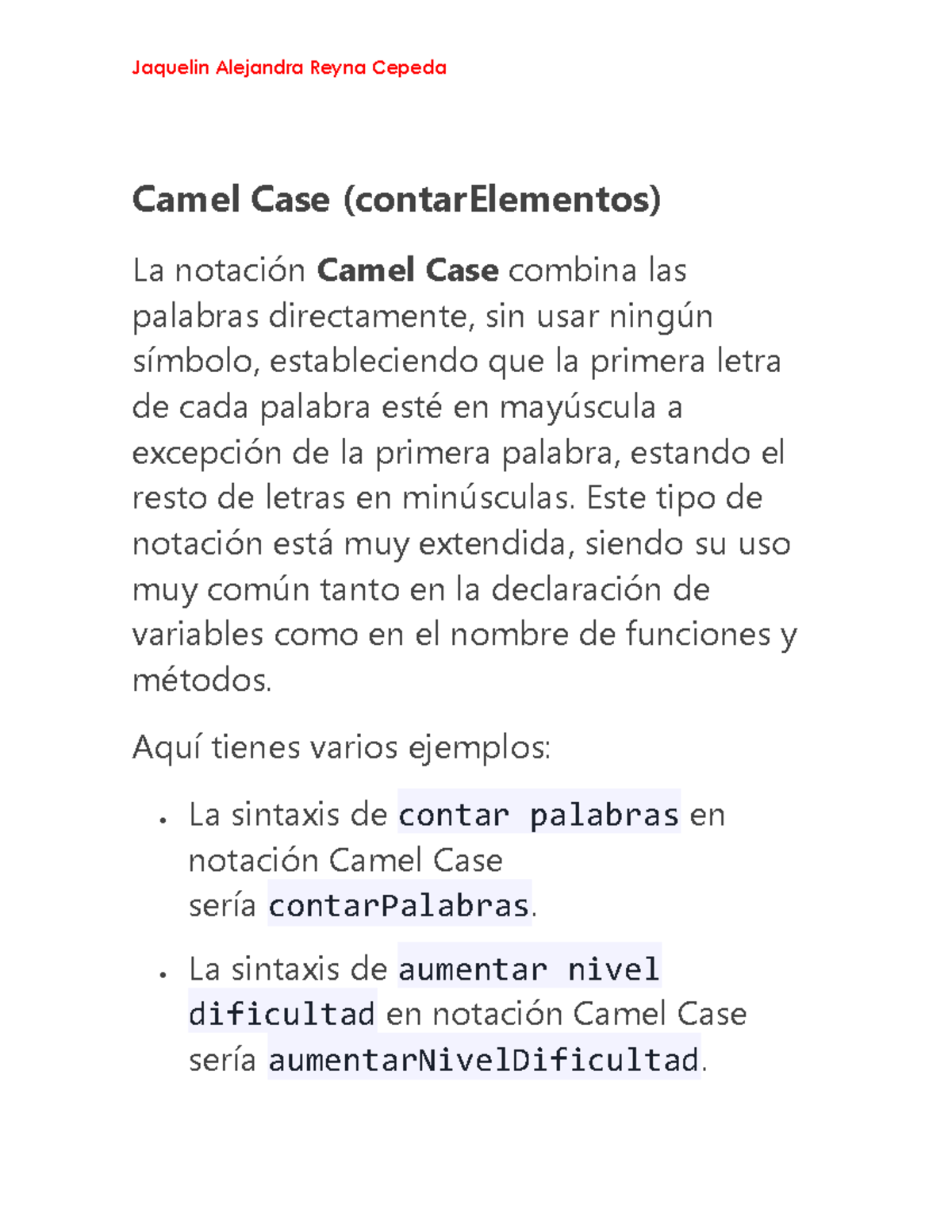 Tarea 3 - Jaquelin Alejandra Reyna Cepeda Camel Case (contarElementos ...