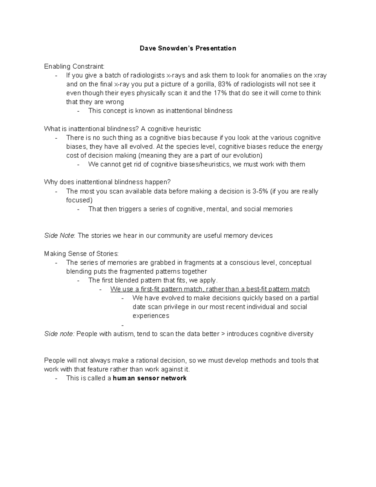 Dave Snowden Notes - Dave Snowden’s Presentation Enabling Constraint ...