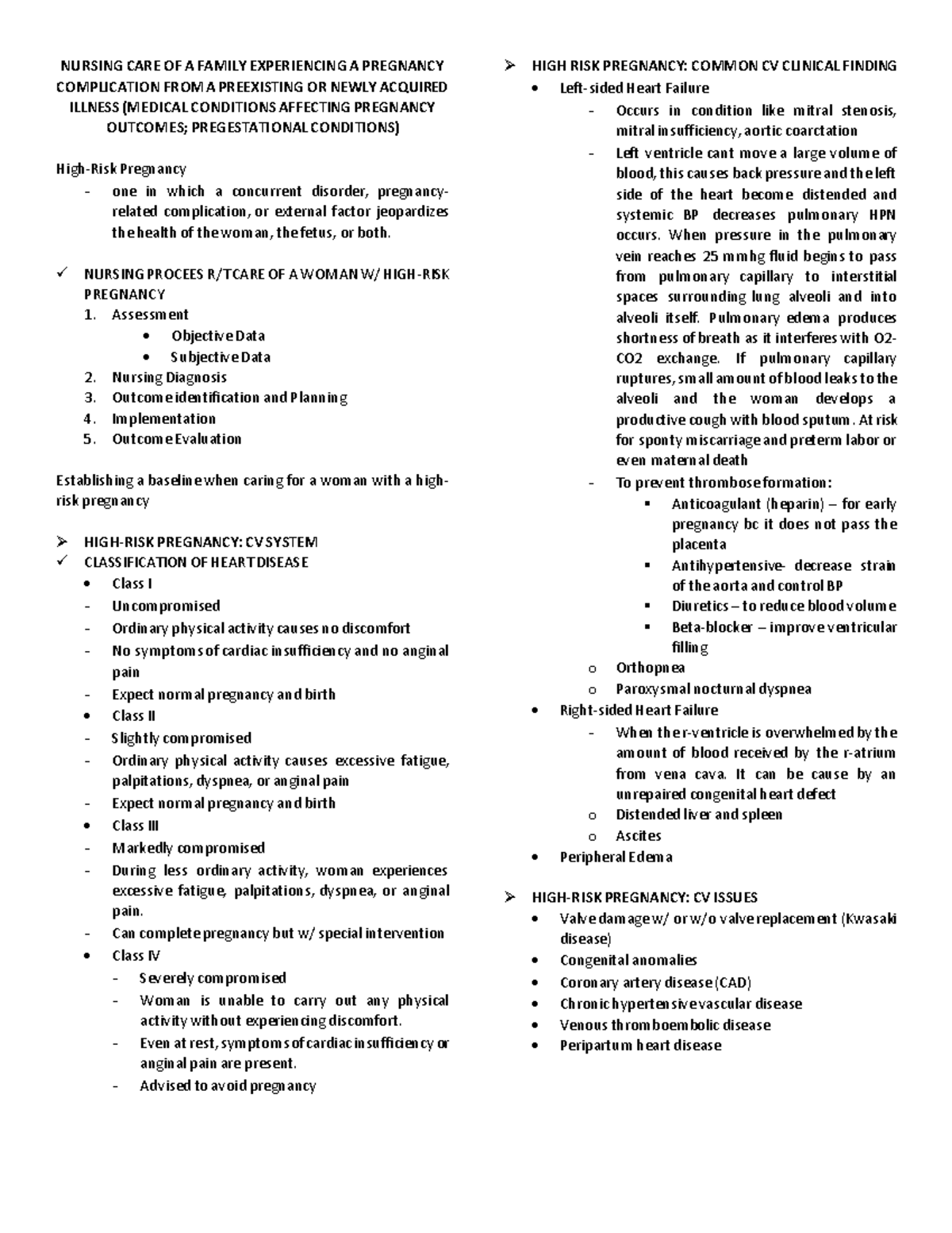 Pre- Existing Medical Condition notes - NURSING CARE OF A FAMILY ...