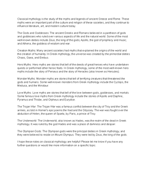 Classical myth - Sure, here are some in-depth lecture notes on ...
