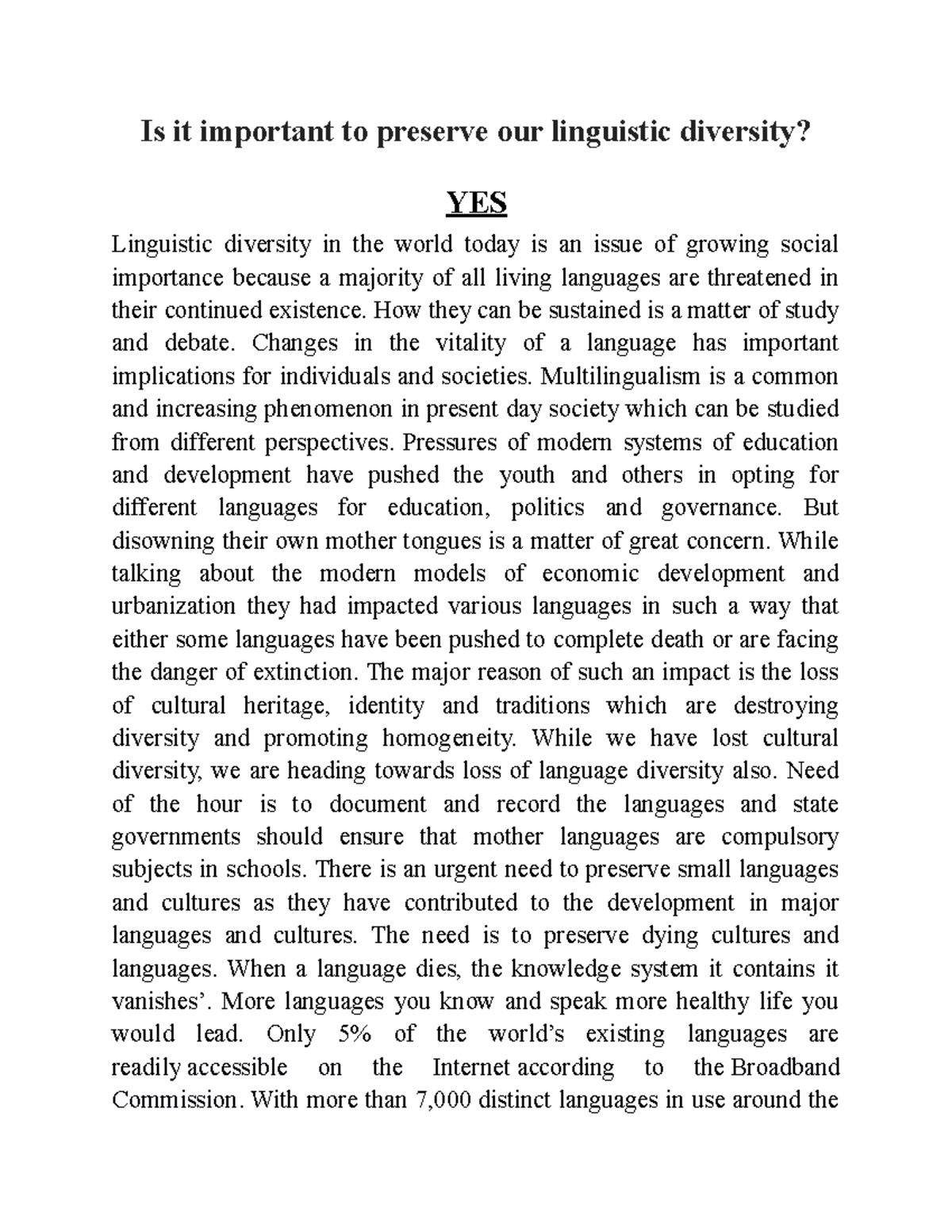 IS IT Important TO Preserve Linguistic Diversity - Is it important to ...