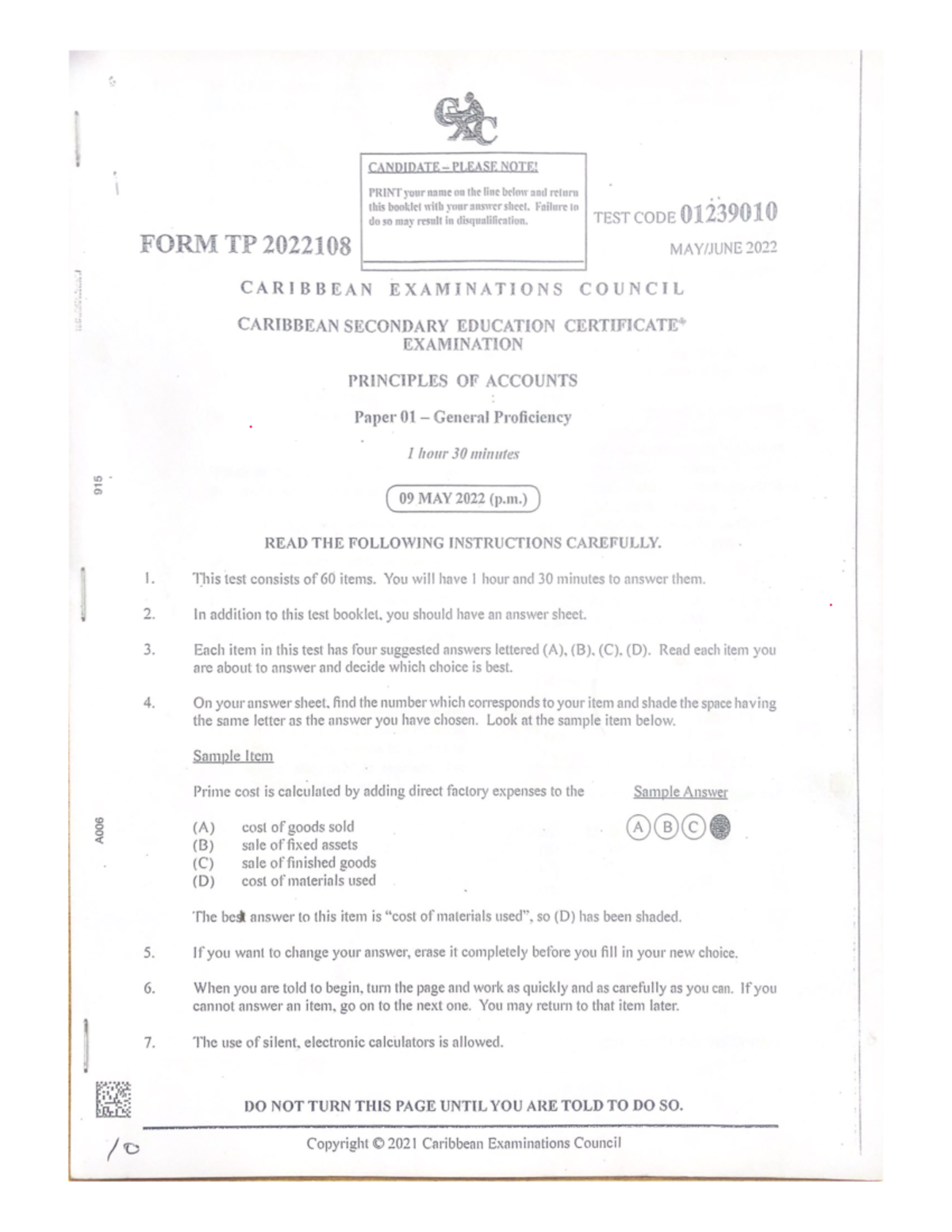 668167130 Csec Poa June 2022 p1 - CSEC Principles of Accounts - Studocu