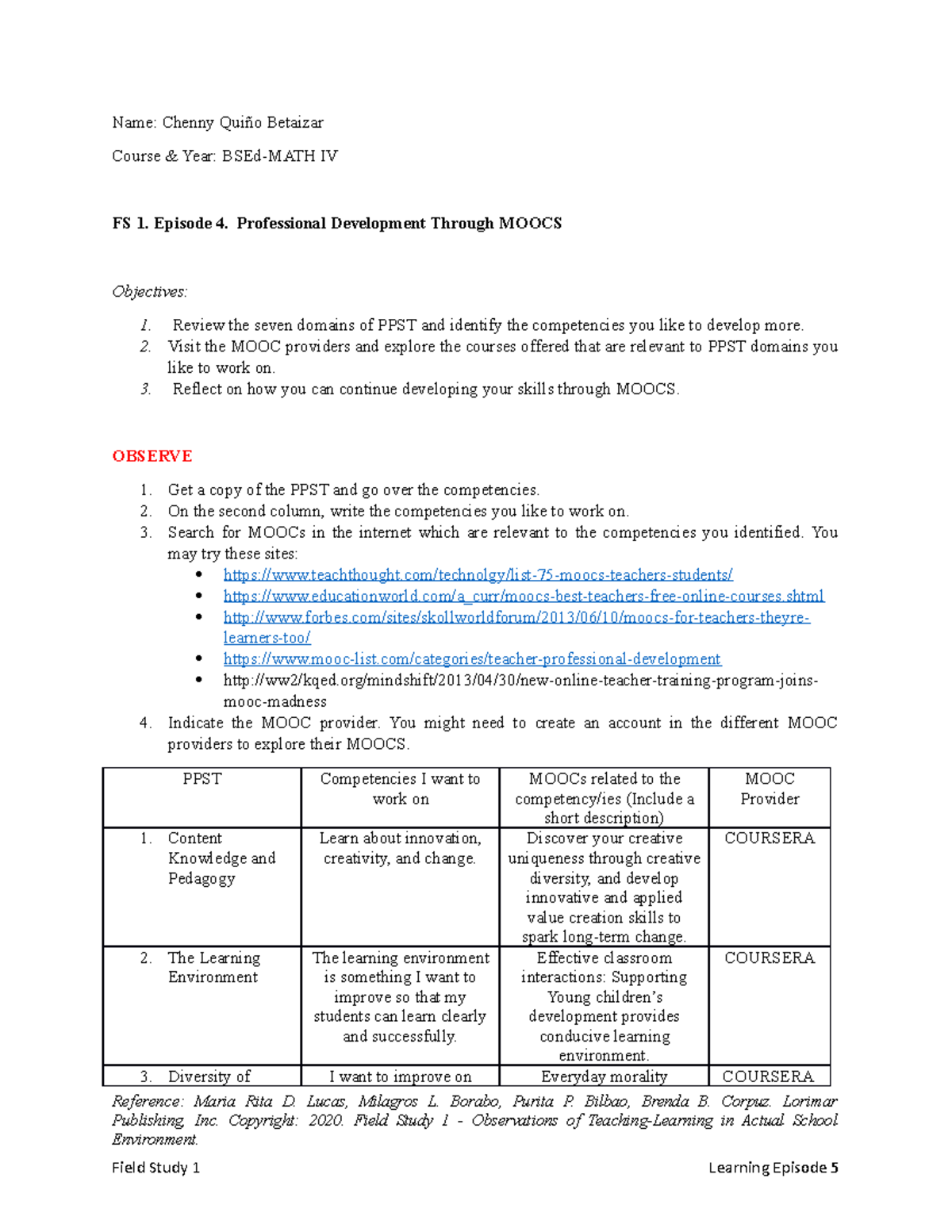 Chenny FS1EP4 - Practice answer for fs1 - Name: Chenny Quiño Betaizar ...