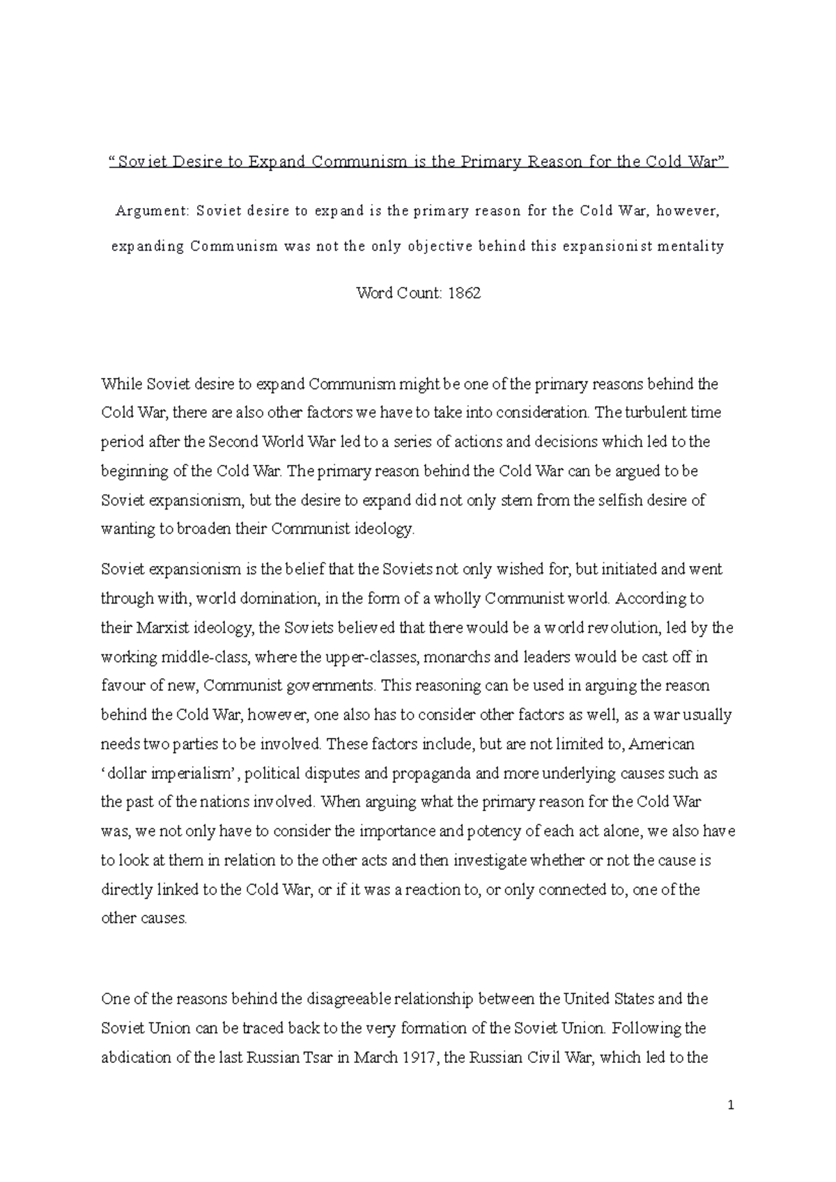Cold War Essay - The Rise of the Cold War - upload version - “Soviet ...