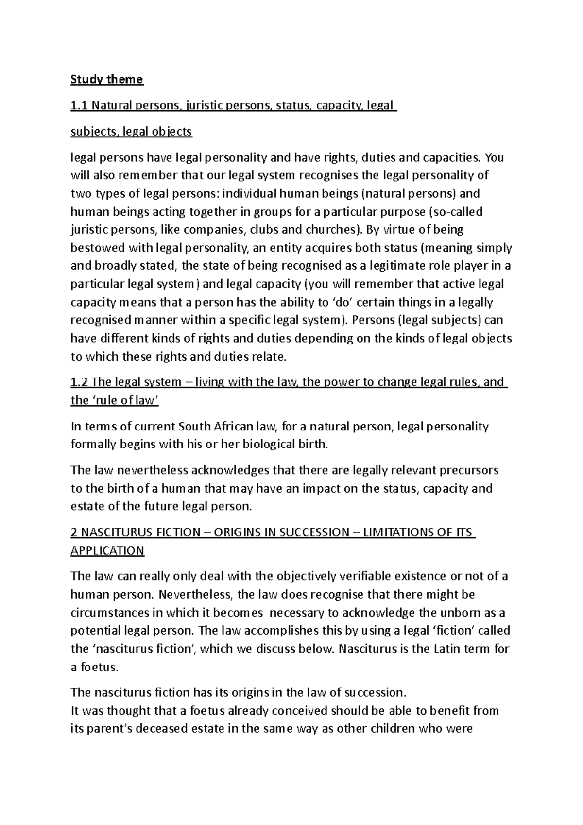 Study theme 3 law of persons - Study theme 1 Natural persons, juristic ...