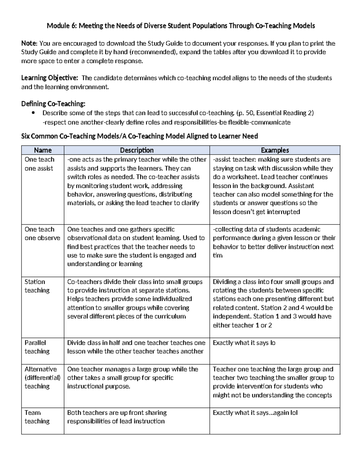 D096 d169 m6 study guide - Module 6: Meeting the Needs of Diverse ...