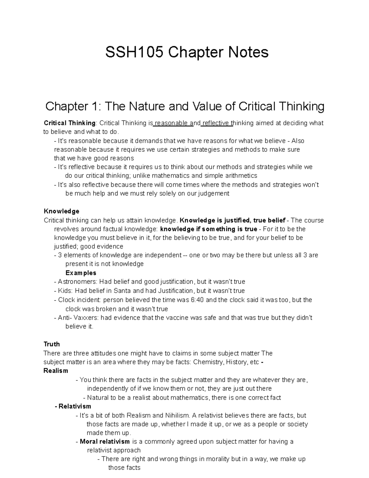 SSH105 Chapter Notes - SSH105 Chapter Notes Chapter 1: The Nature and ...