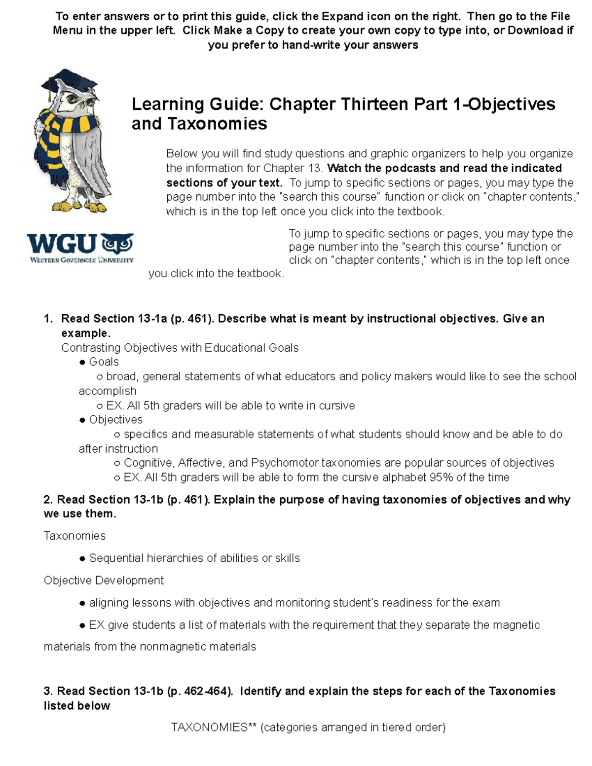 Chapter 13 part 1 Learning Guide - To enter answers or to print this ...