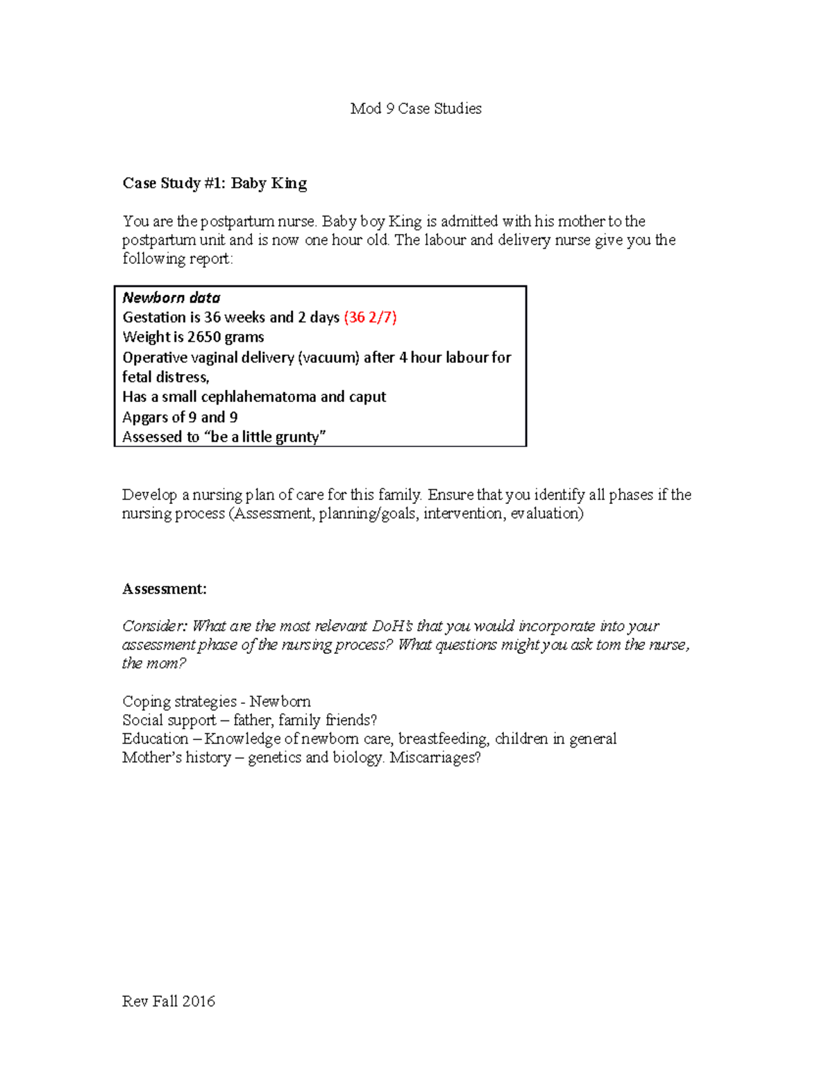 Mod 9 Case Studies - Case Study completed in class - Mod 9 Case Studies ...