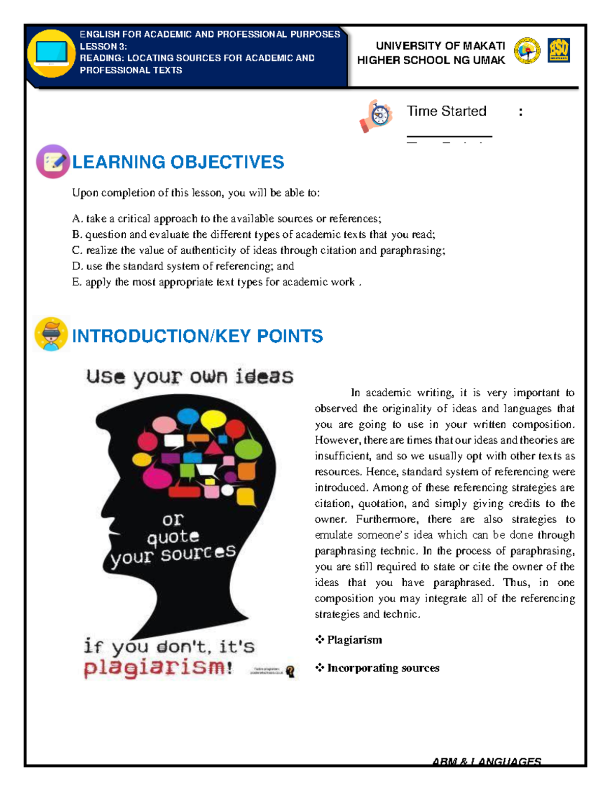 Lesson 3- EAPP - eap - ENGLISH FOR ACADEMIC AND PROFESSIONAL PURPOSES ...