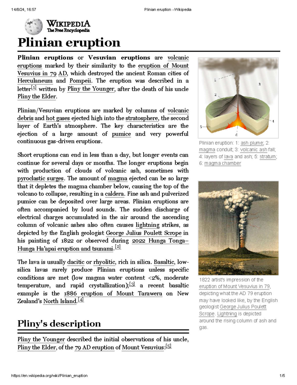 Plinian eruption - Wikipedia - Plinian eruption: 1: ash plume; 2: magma ...