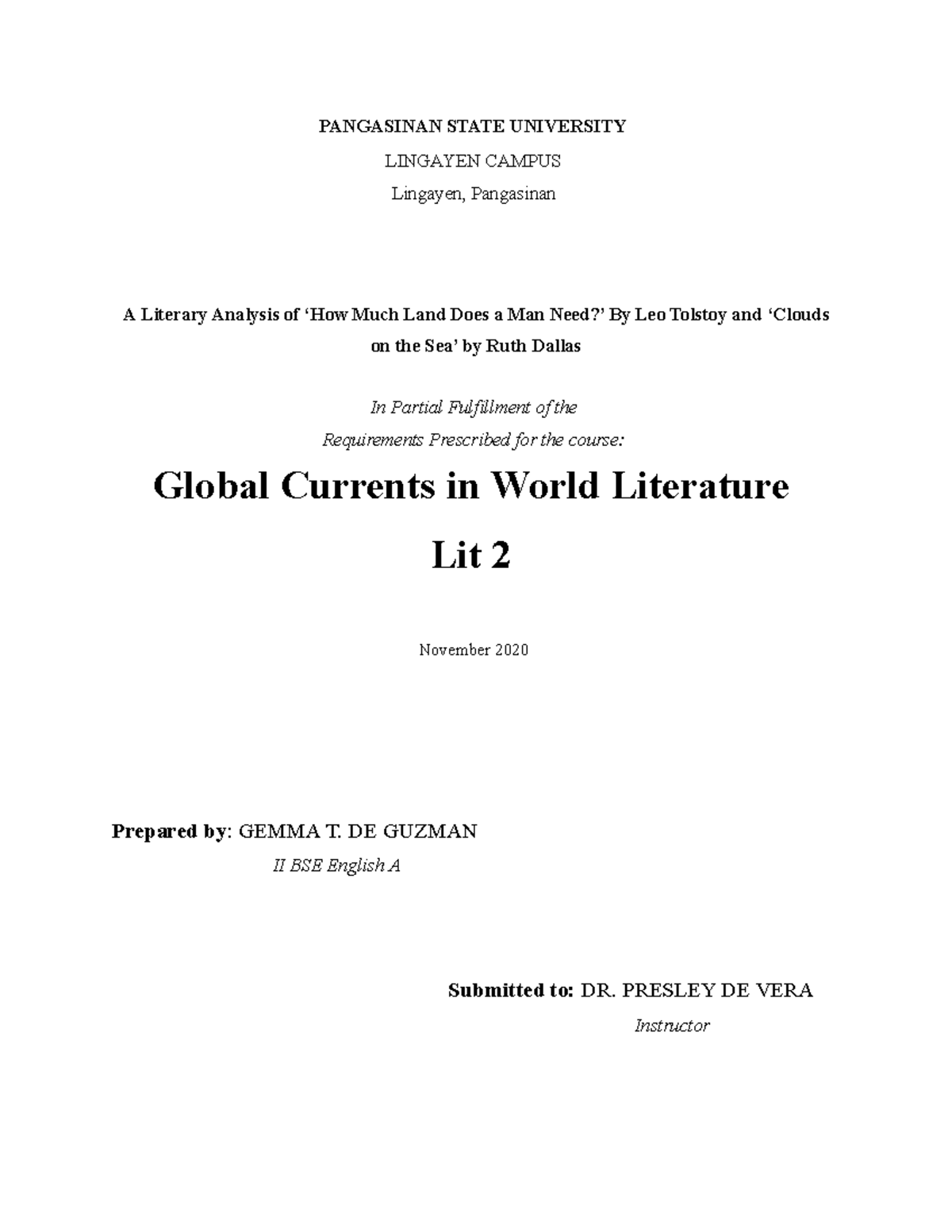 Literary Analysis in Lit2 - BS. education - PangSU - Studocu