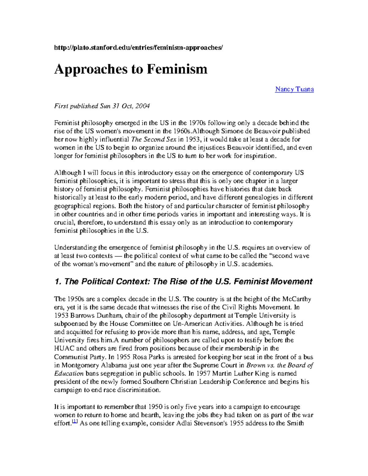 Approaches to feminism - plato.stanford/entries/feminism-approaches ...