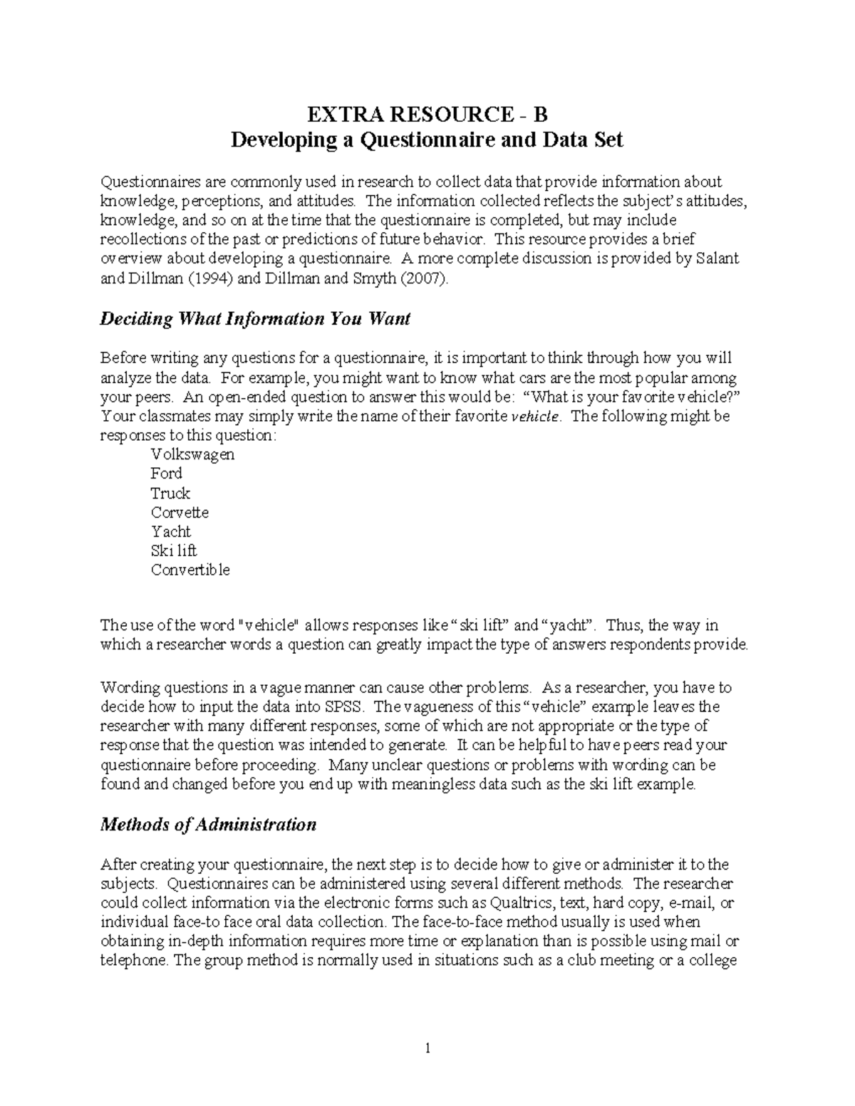 Extra Resource B - study the material and read over before the exam ...