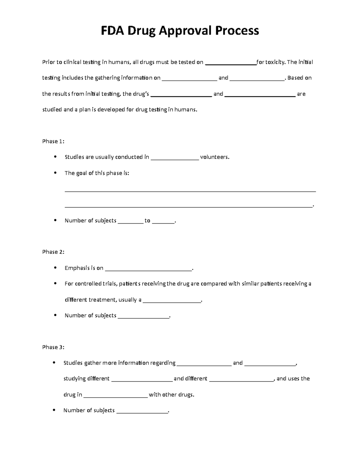 FDA Drug Approval Process - fill-in - Pharm Module 1 - FDA Drug ...