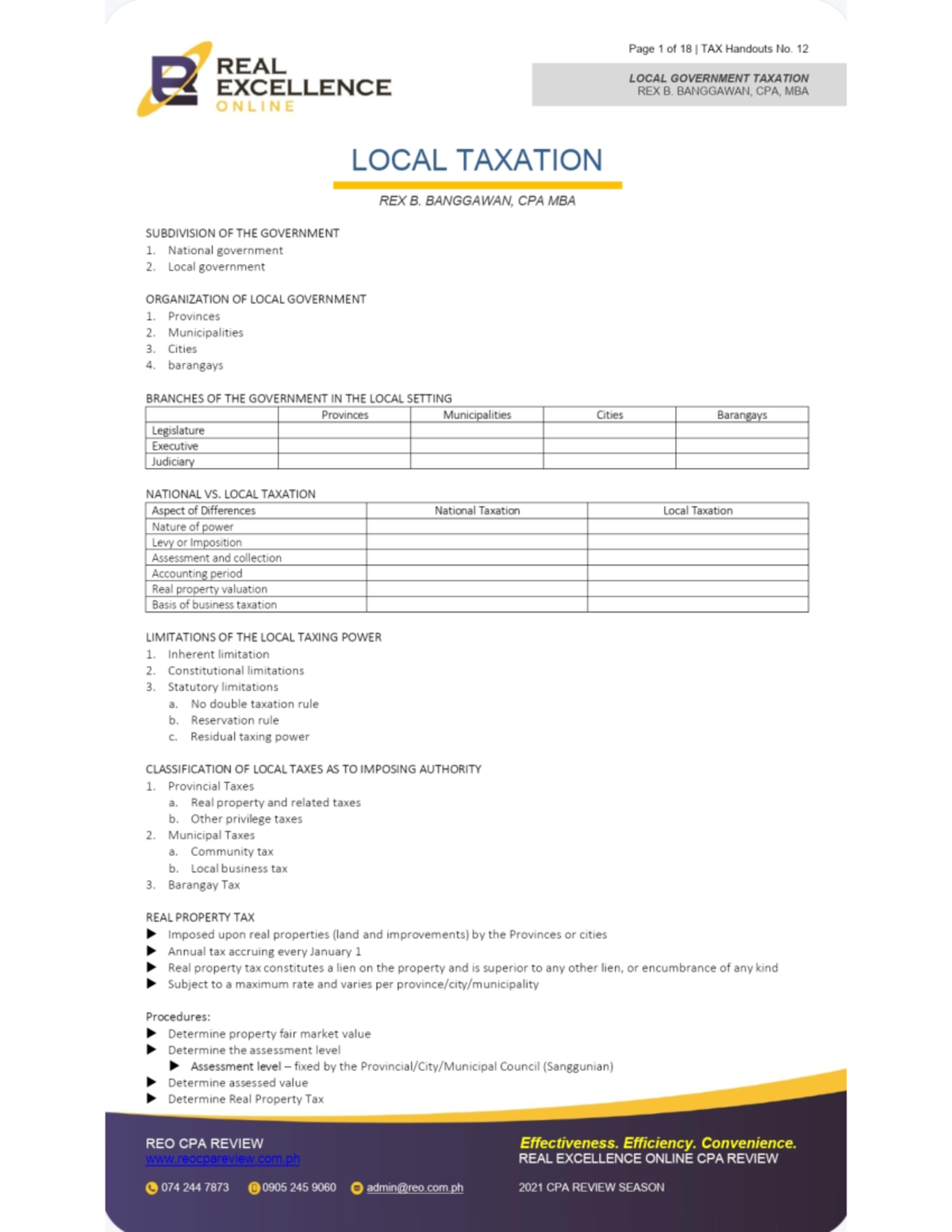REO Local TAX Notes - Accounting Technology - Studocu