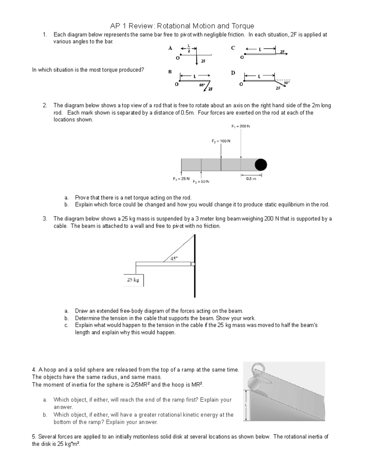 Rotational and Torque Review - AP 1 Review: Rotational Motion and ...