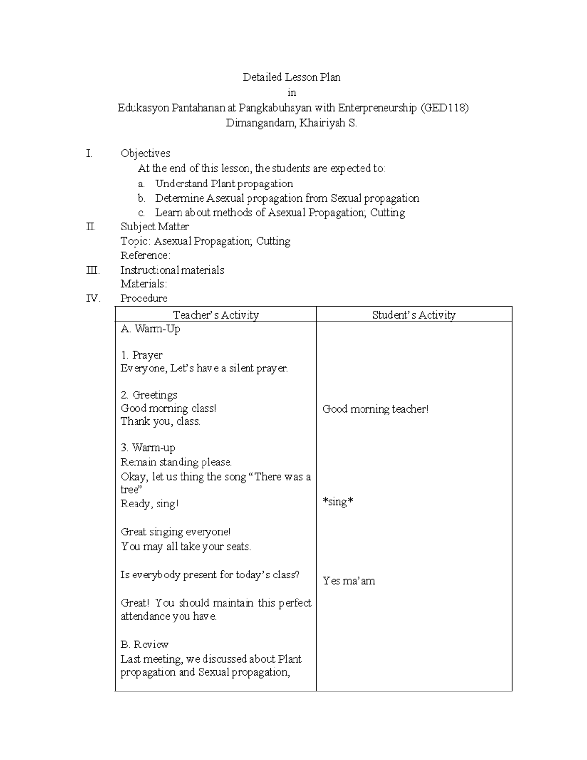 Lesson Plan 118 - Detailed Lesson Plan in Edukasyon Pantahanan at ...