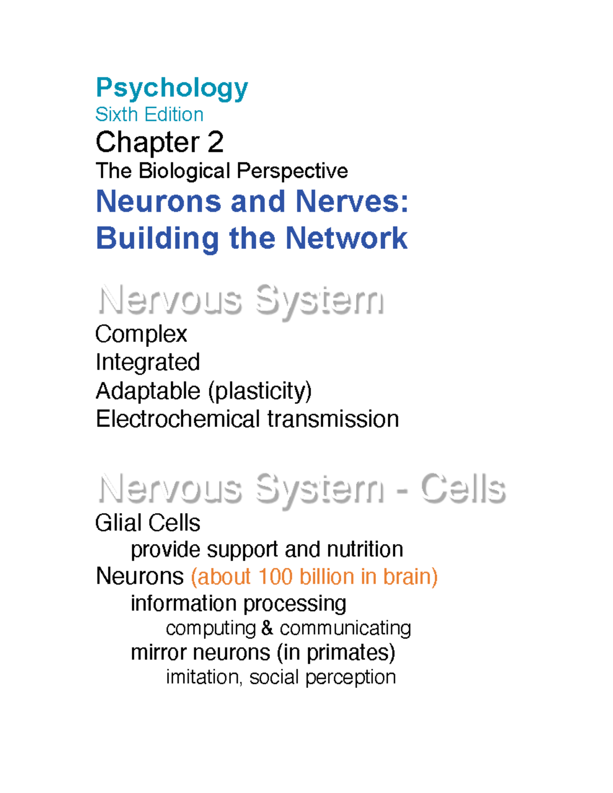 Chapter 2 The Biological Perspective - Psychology Sixth Edition Chapter ...