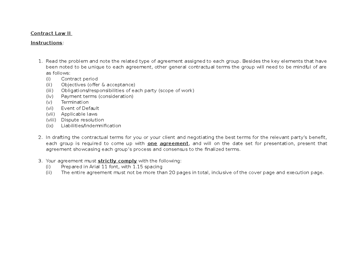 Tugasan Contract 2 - Contract Law II Instructions: 1. Read the problem and note the related type ...