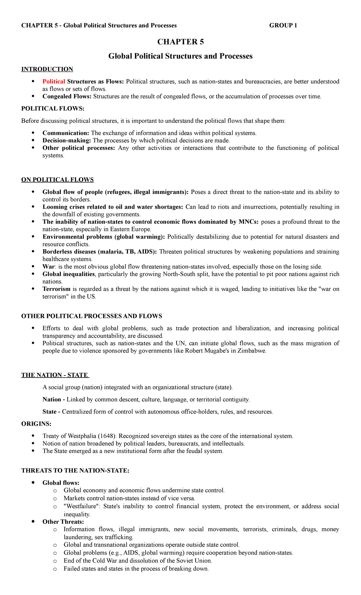 Report chapter 5 - CHAPTER 5 Global Political Structures and Processes ...