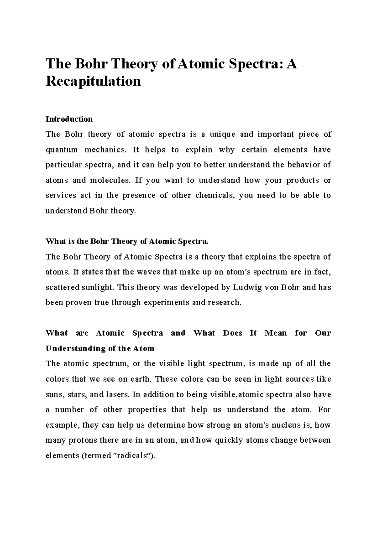 The Bohr Theory of Atomic Spectra A Recapitulation - The Bohr Theory of ...