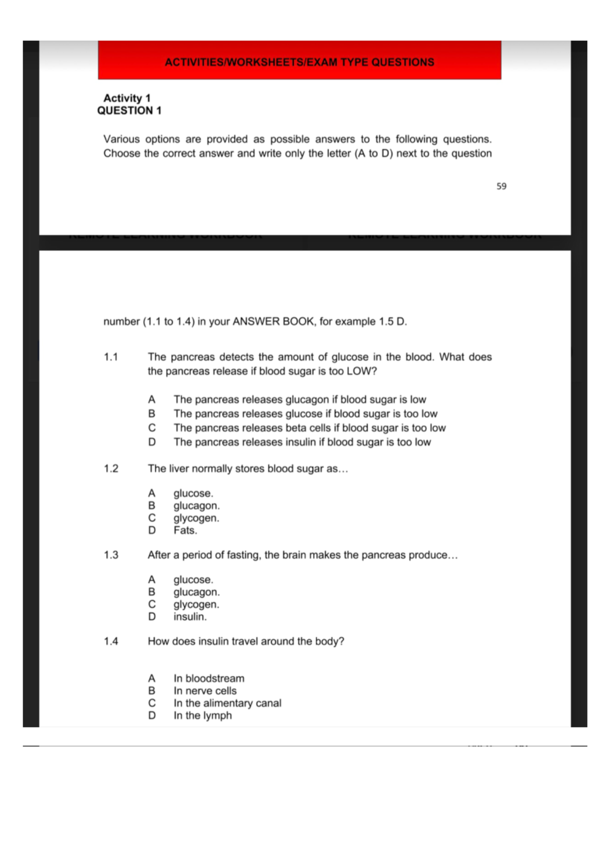 Homeostatic control (Classwork) - TYPE QUESTIONS Activity 1 QUESTION 1 ...