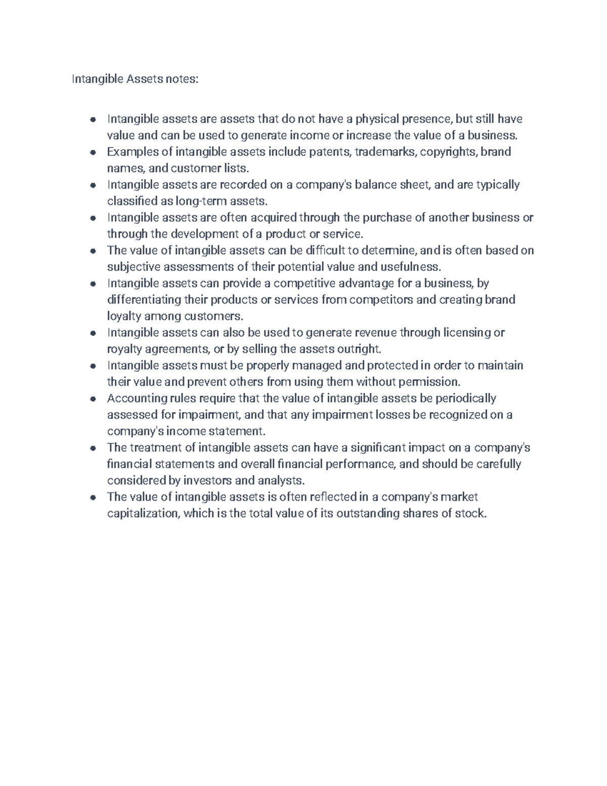 Intangible assets notes - Intangible Assets notes: Intangible assets ...