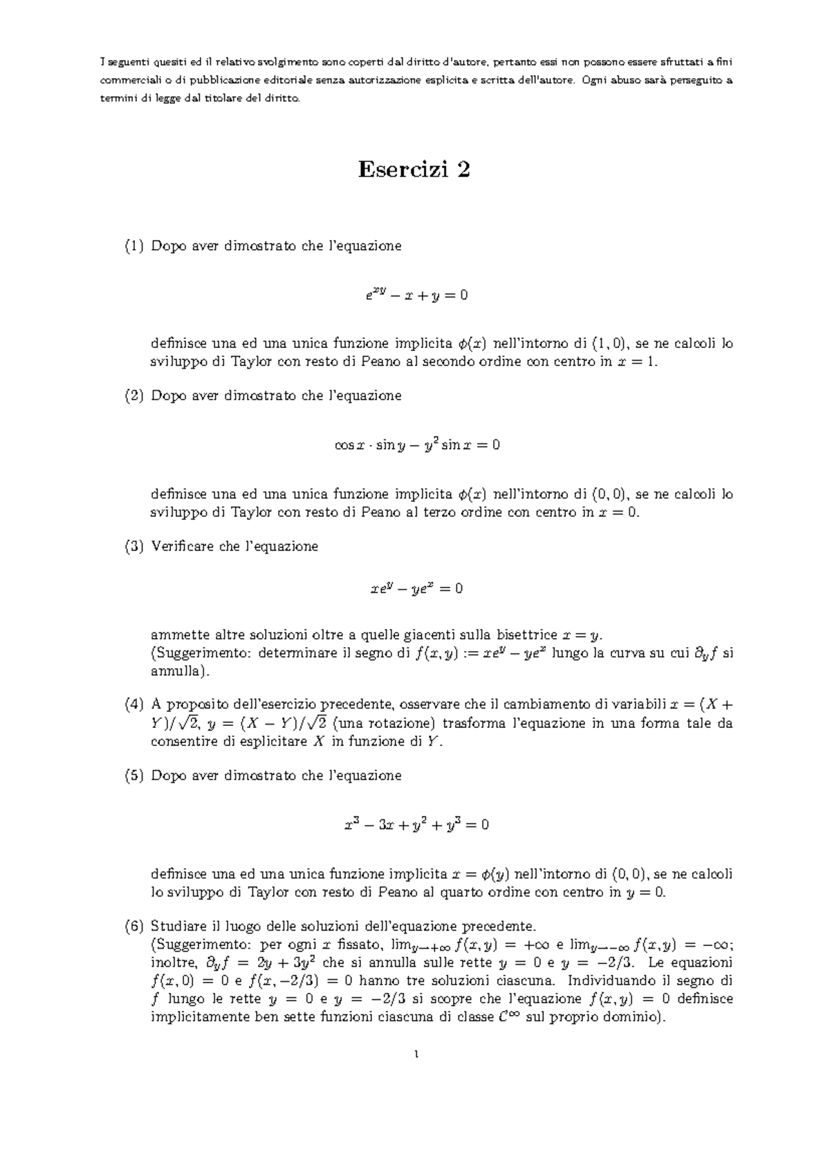 Esercizi 2-implicite - Studio delle funzioni implicite - I seguenti quesiti ed il relativo - Studocu
