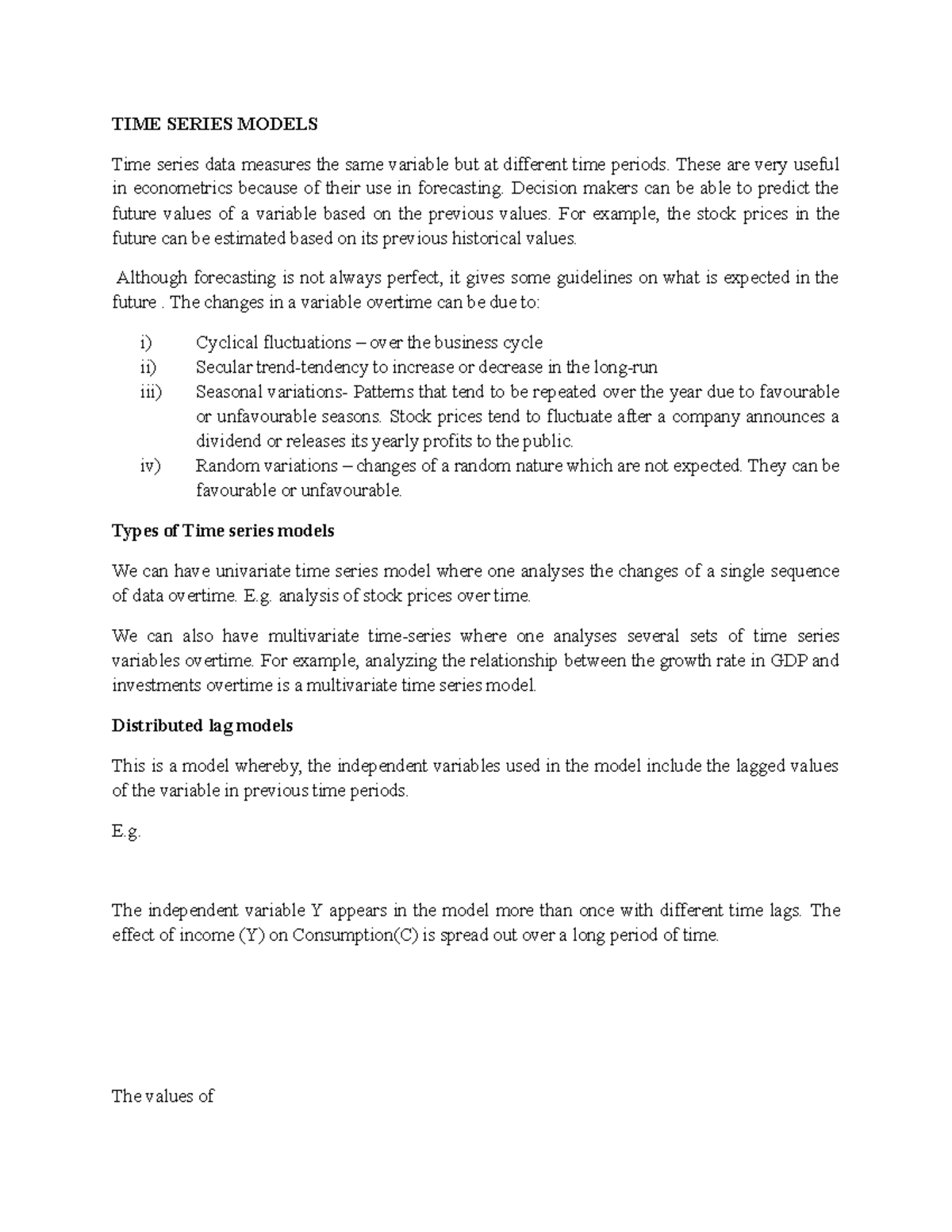Time Series Models Time Series Models Time Series Data Measures The Same Variable But At