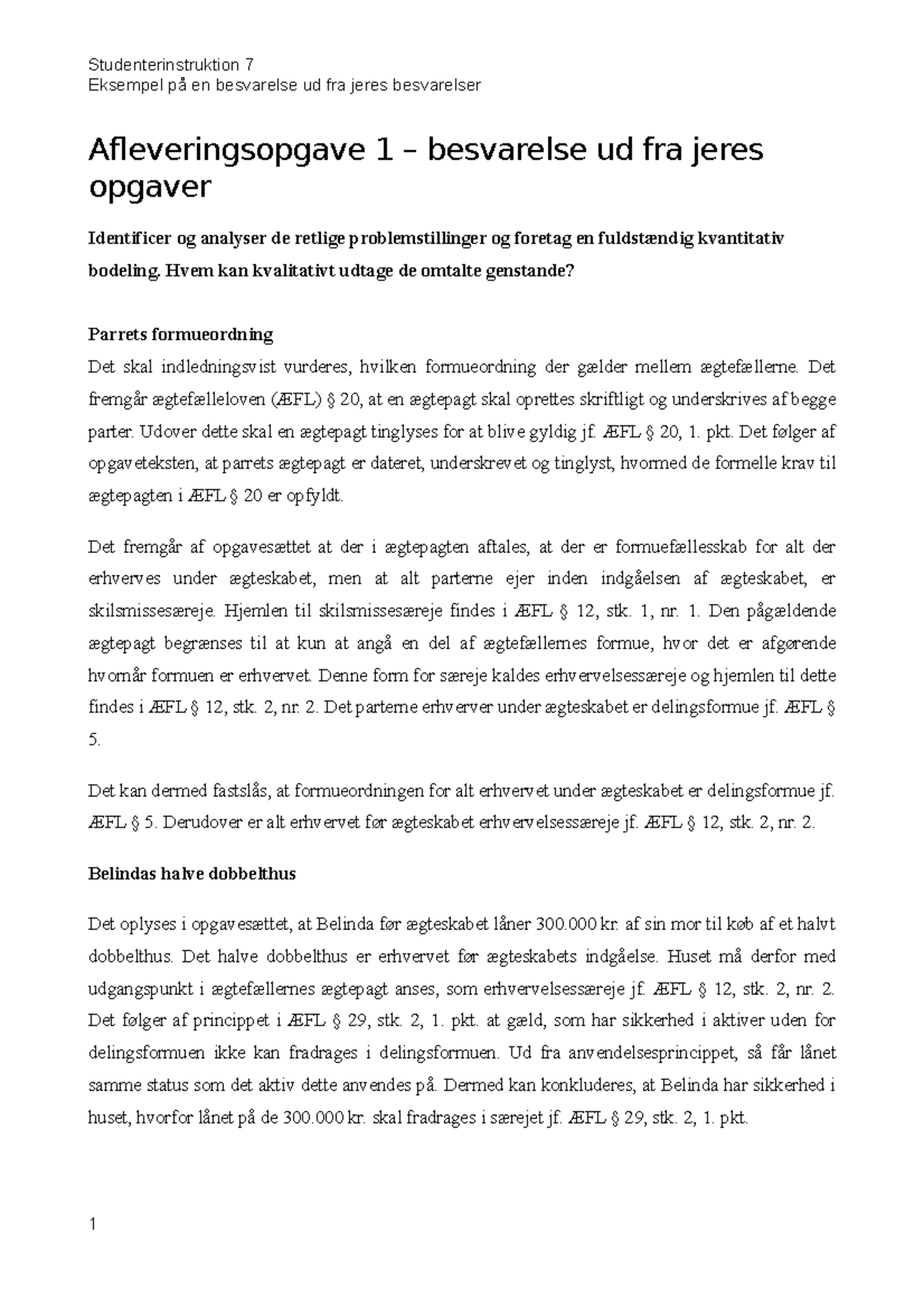 Samlet opgave med gode besvarelser - Eksempel på en besvarelse ud fra ...