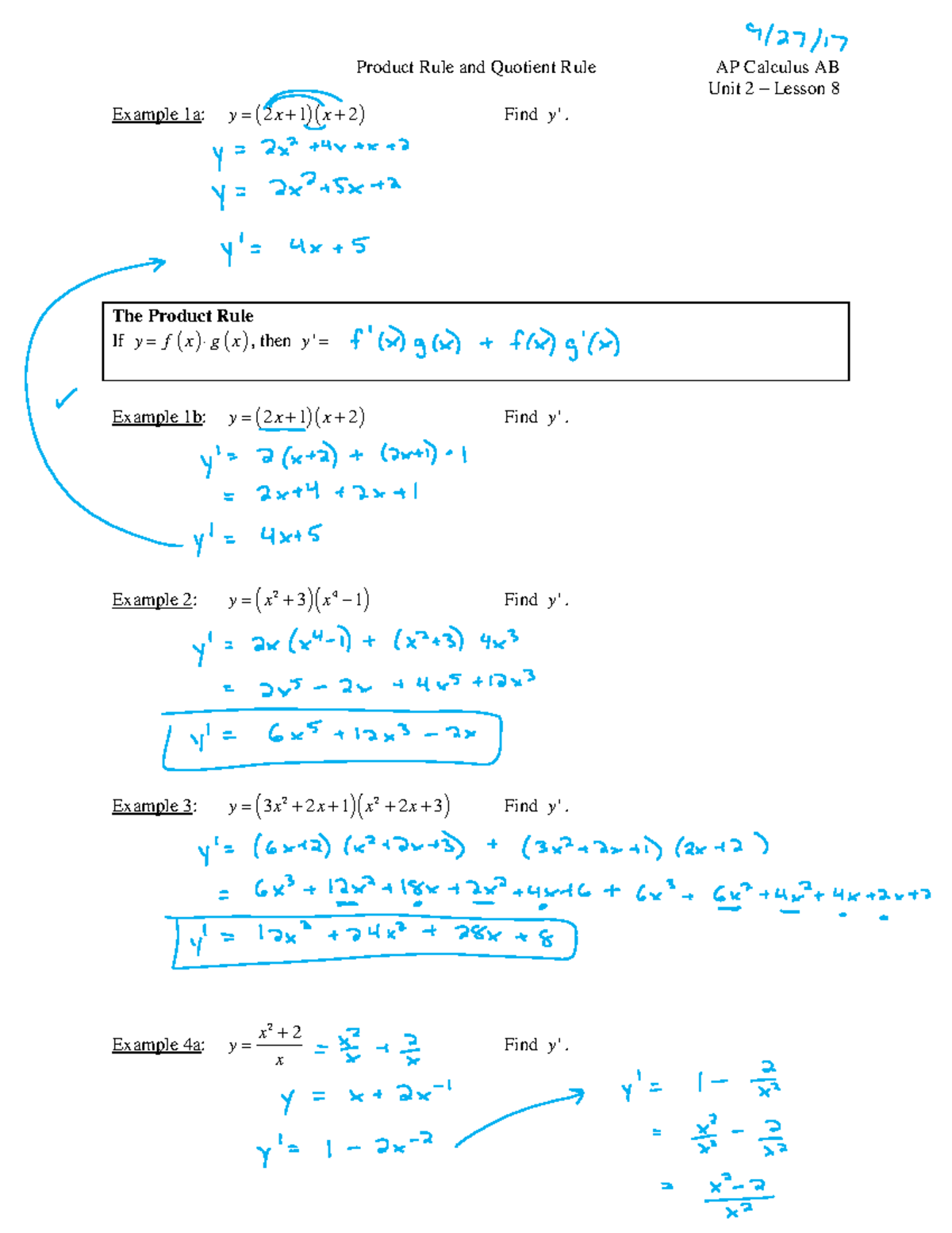 Lesson 08 - product and quotient rules - Product Rule and Quotient Rule ...