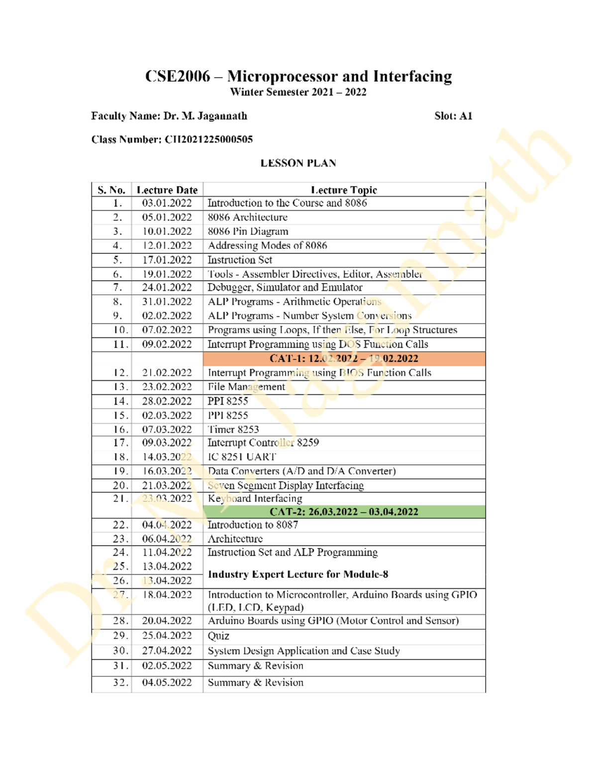 CSE2006 Lesson Plan - NOtes - Digital logic and microprocessor - Studocu