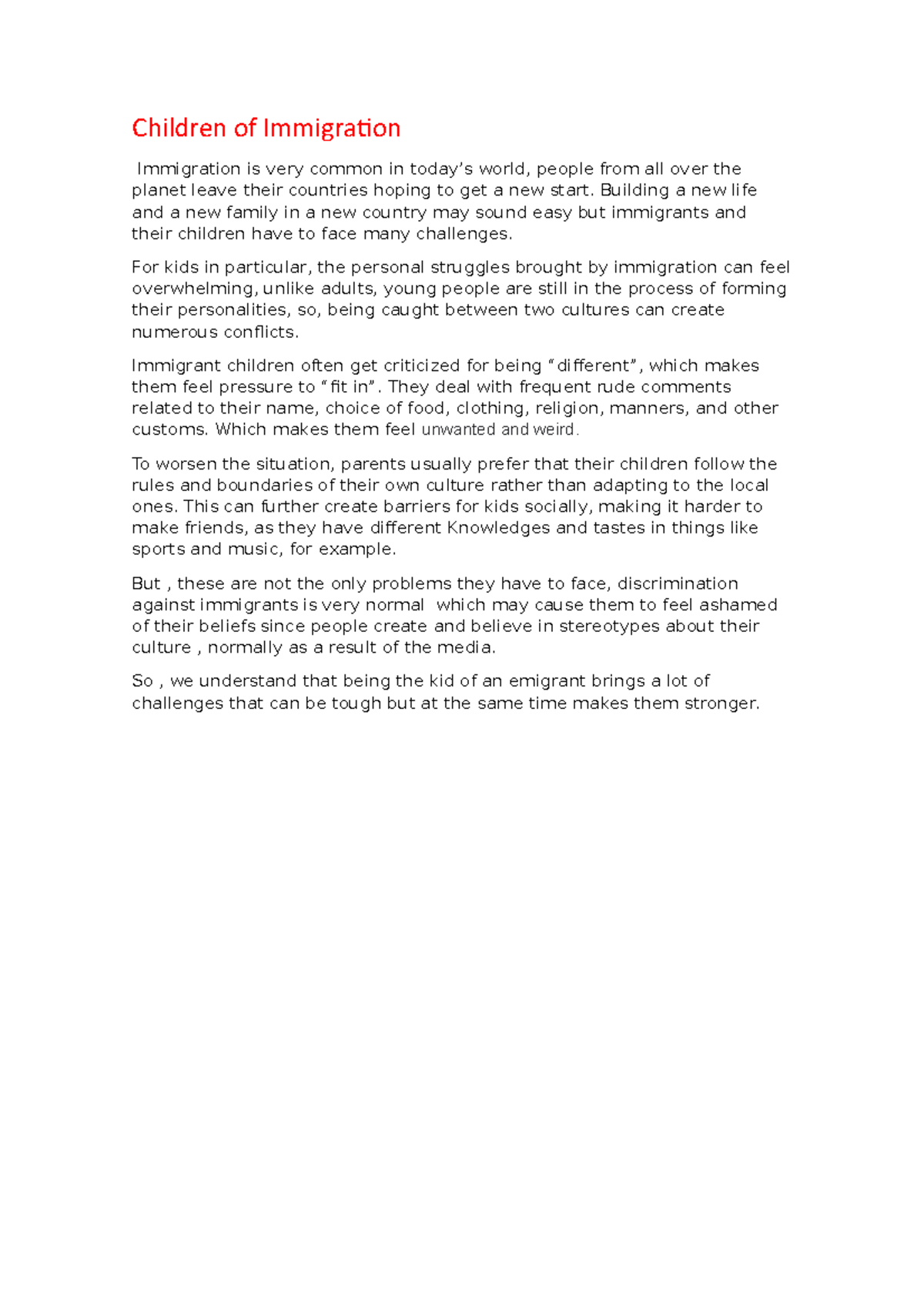 Children of Immigration - Children of Immigration Immigration is very ...