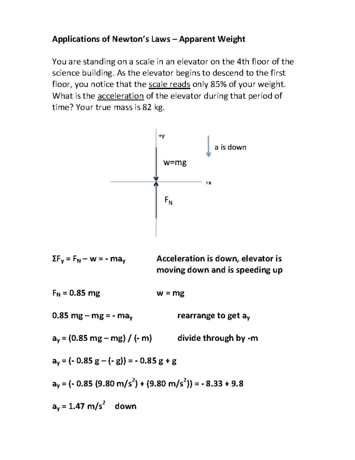 Applications of Newton’s Laws – Apparent Weight - As the elevator ...