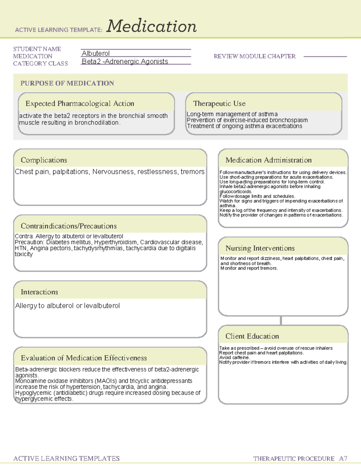 Med Card - Albuterol - Beta2 -Adrenergic Agonists. Activate the beta2 ...