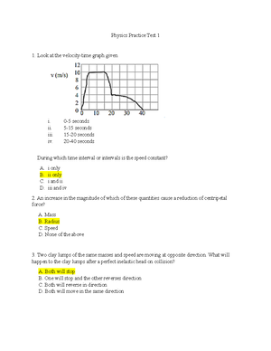 Physics Review - Practice Questions - Mechanics Scalar A quantity ...