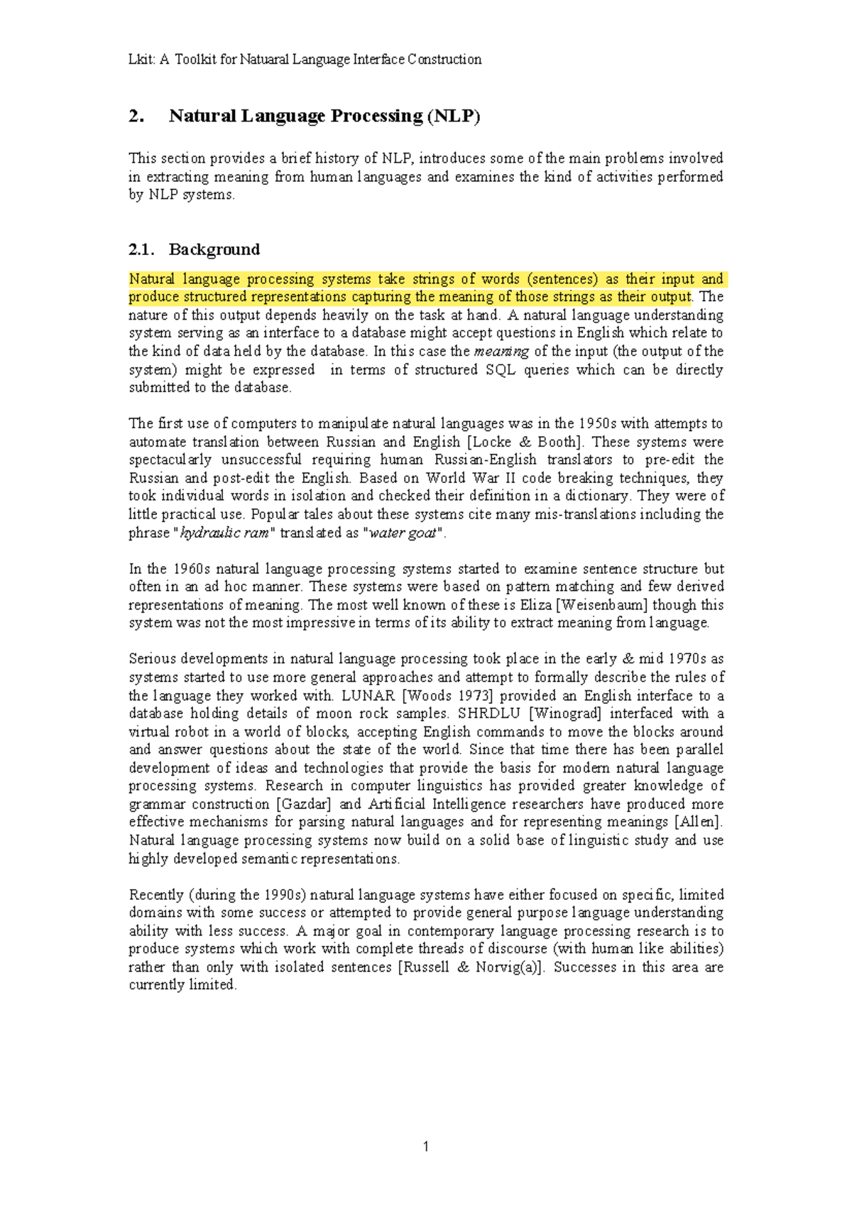 NLP-overview - Lkit: A Toolkit for Natuaral Language Interface Construction 2. Natural Language ...