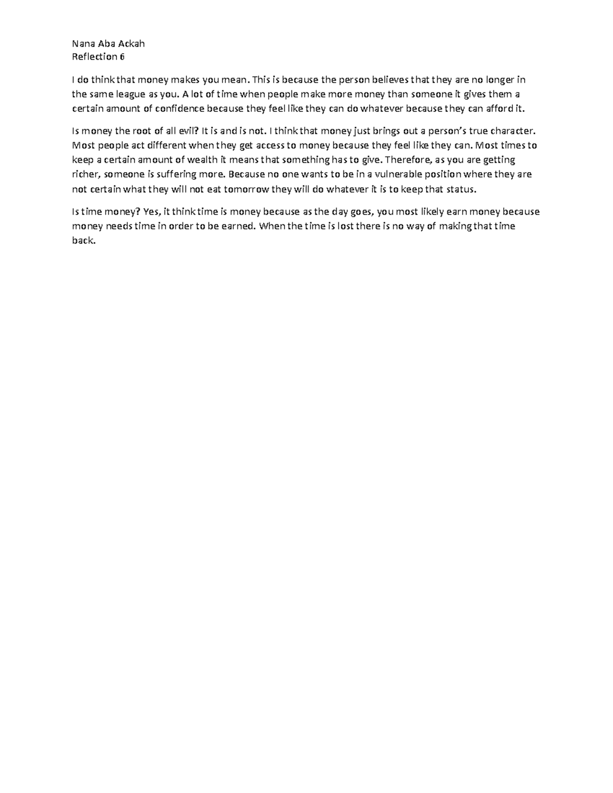 Reflection 6 - Assignment for the course - Nana Aba Ackah Reflection 6 ...