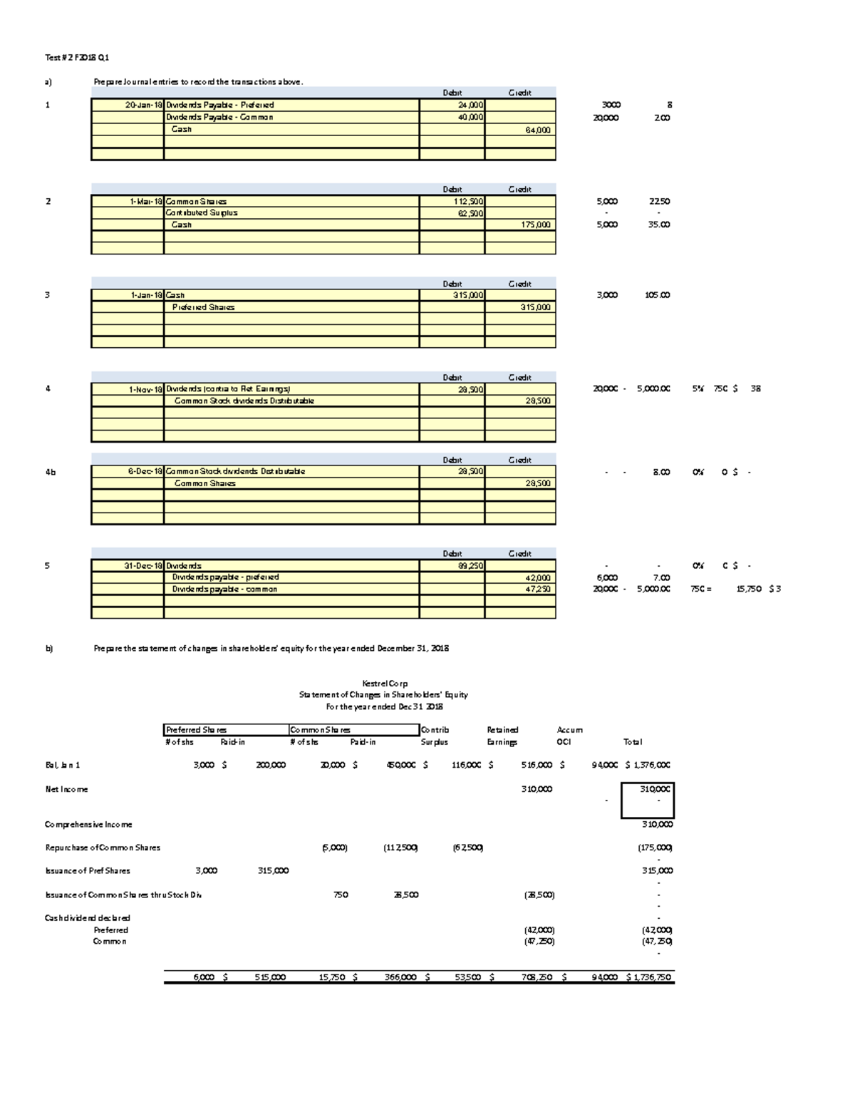 Test 2 16 December, answers - Test F2018 Q1 a) Prepare Journal entries ...