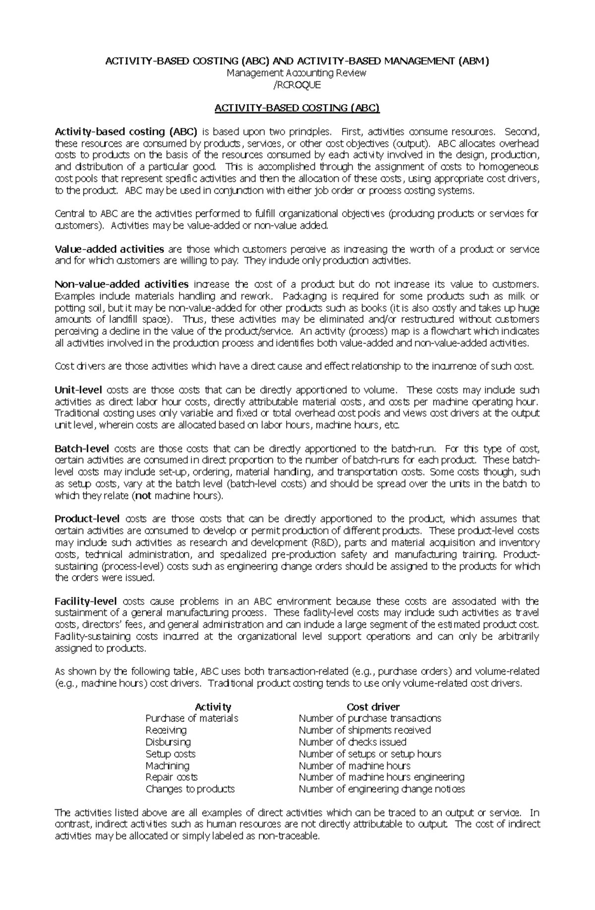 07 Activity Based Costing and Activity Based Management - ACTIVITY ...